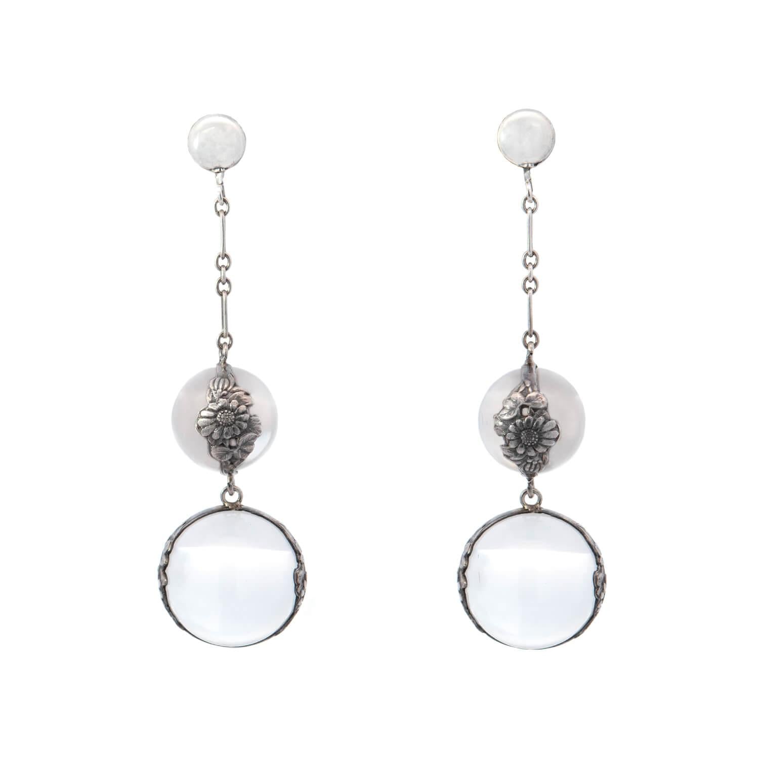 Art Nouveau Sterling Silver Rock Quartz Crystal Pools Of Light Earring