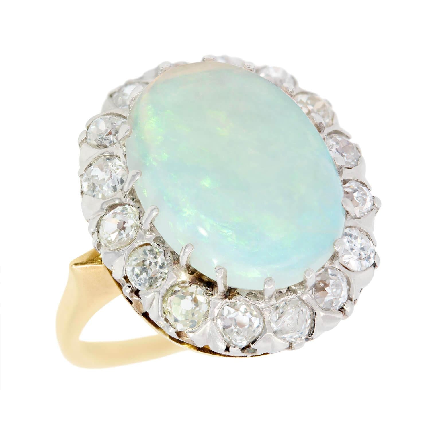 Victorian 14k Australian Crystal Opal and Diamond Halo Ring