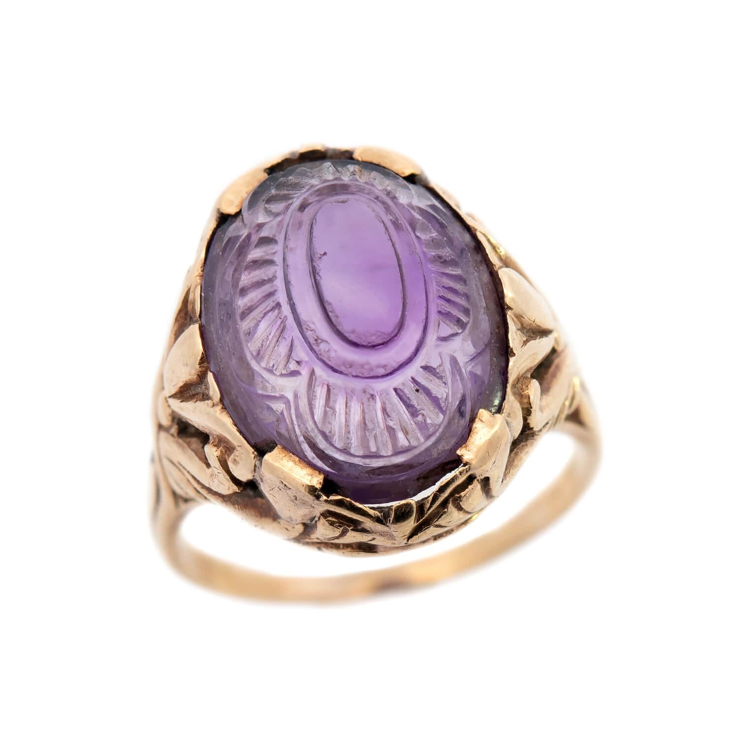 Art Nouveau 14k Amethyst Repousse Ring