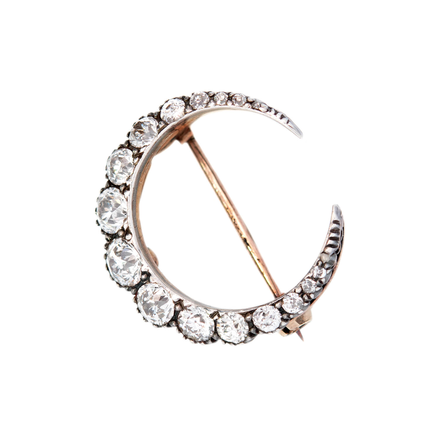 HAMILTON & INCHES Victorian 15k/Sterling Silver Diamond Crescent Pin/T
