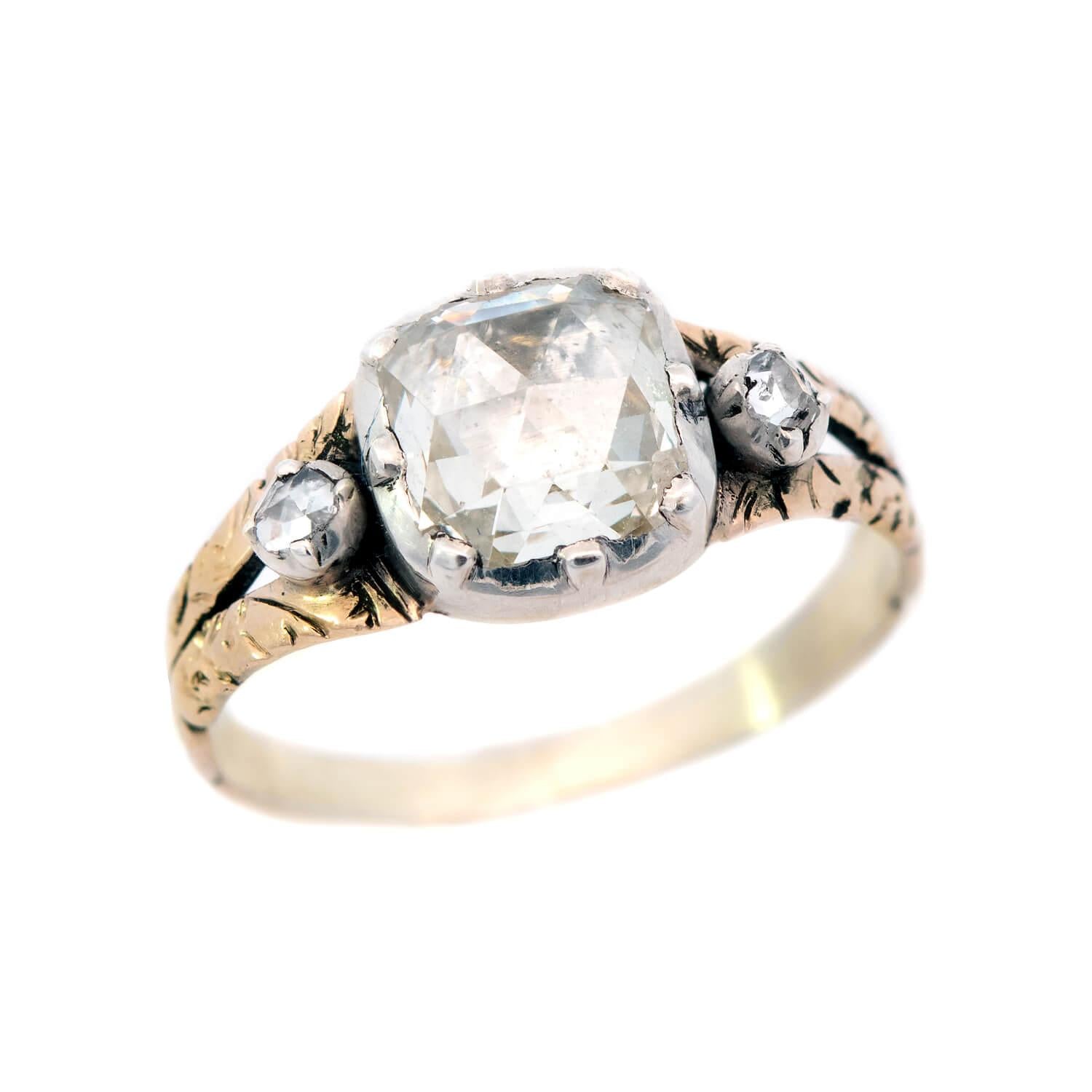 Georgian 15K/Sterling 1.10ctw Rose Cut Diamond Engagement Ring