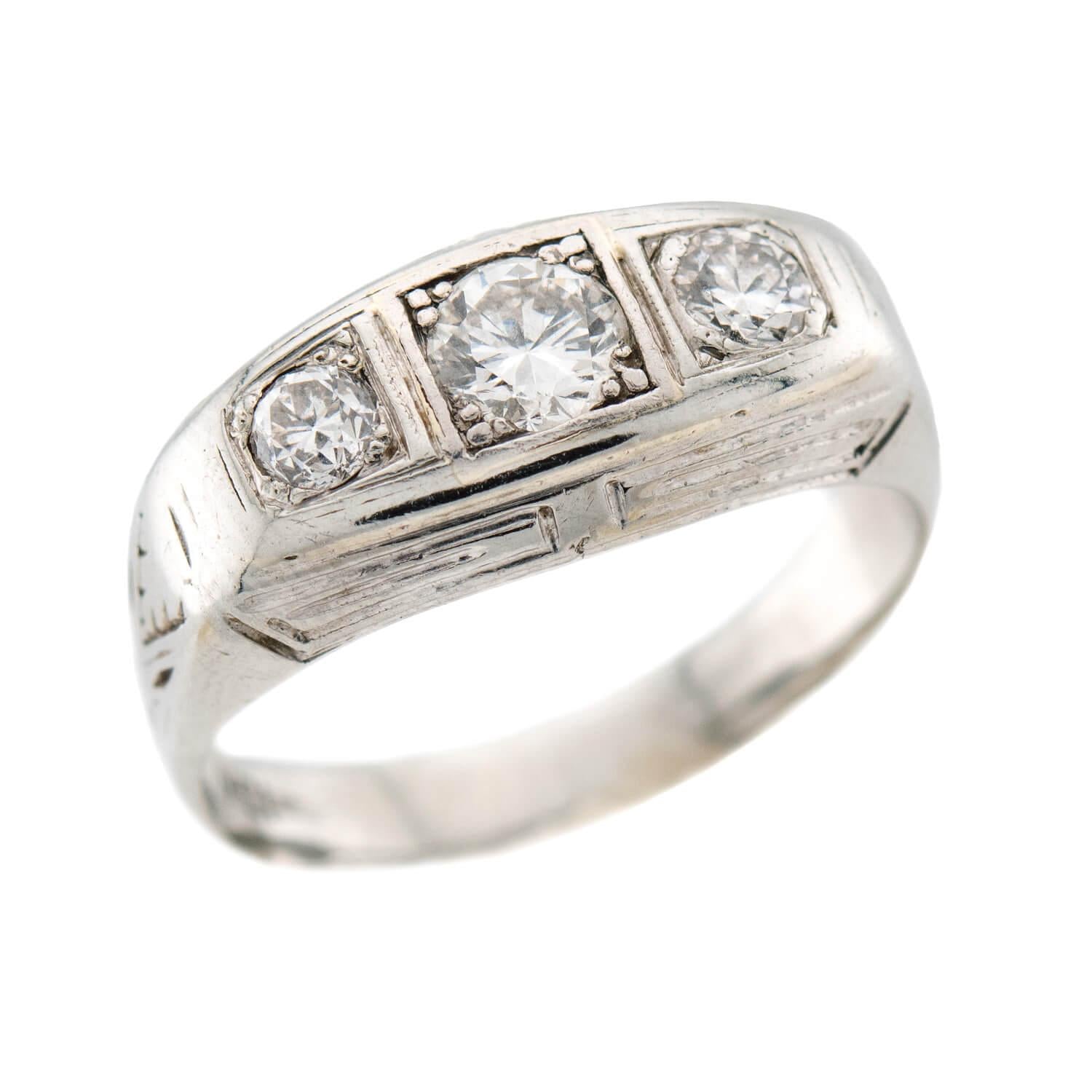 Art Deco 13k Diamond Flush Mount Ring