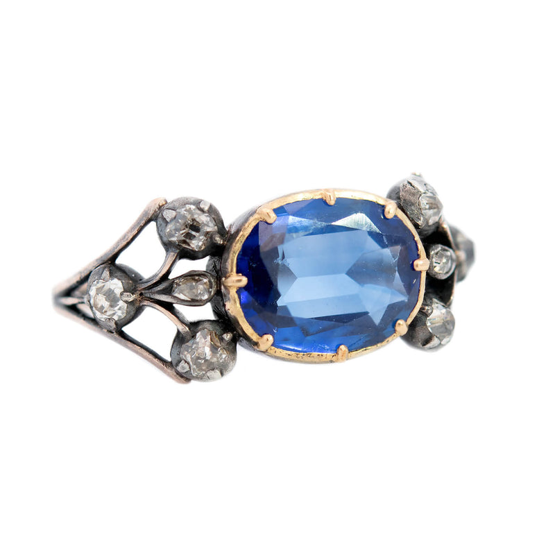 Early Georgian 15k/Sterling Silver GIA Ceylon Sapphire & Peruzzi Diamo ...