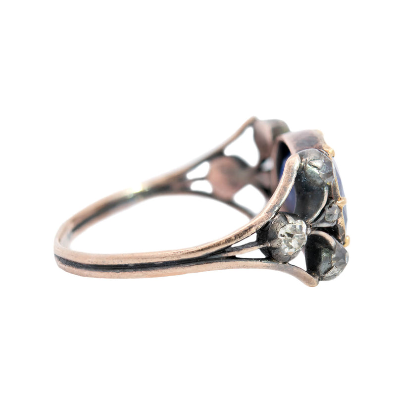 Early Georgian 15k/Sterling Silver GIA Ceylon Sapphire & Peruzzi Diamo ...