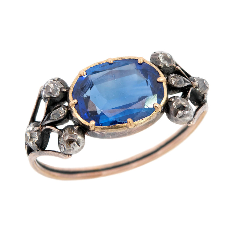 Early Georgian 15k/Sterling Silver GIA Ceylon Sapphire & Peruzzi Diamo ...