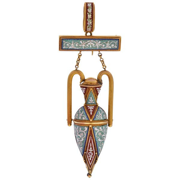 Victorian Large 18kt Micro Mosaic Urn Locket/Pin