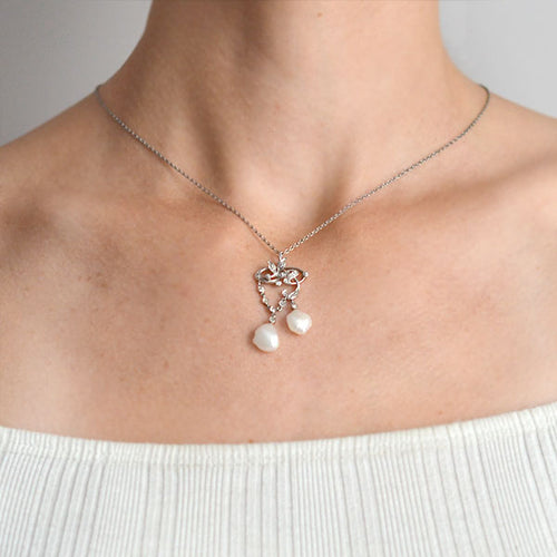 Edwardian Platinum/14kt Diamond & Pearl Lavalier Necklace