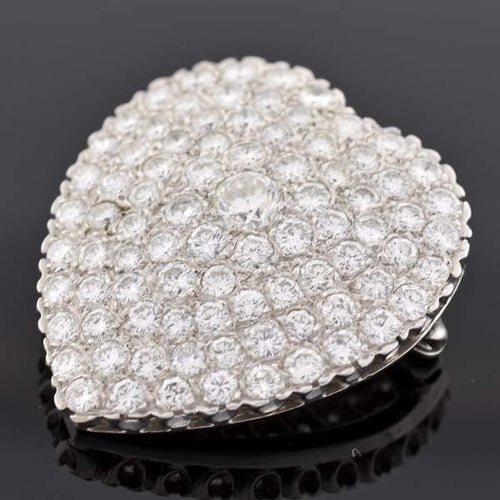 Vintage 14kt Gold Pavé Set Diamond Heart Pin/Pendant 6ctw